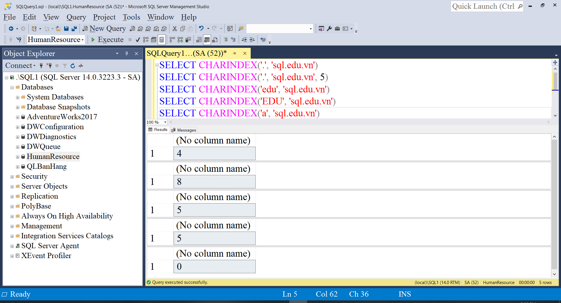 CHARINDEX - Hàm trả về vị trí tìm thấy