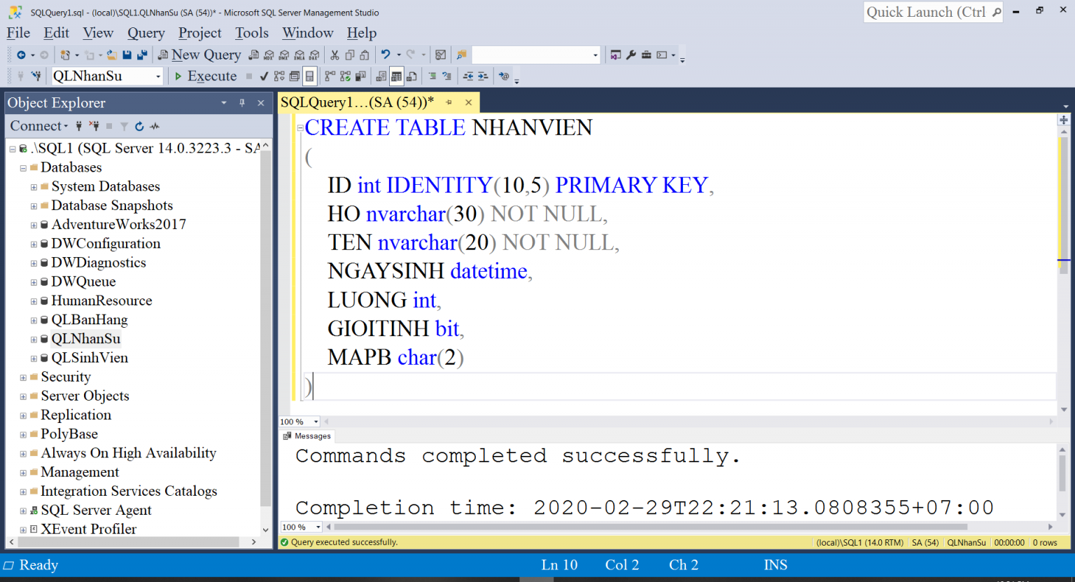 CREATE TABLE - Lệnh tạo bảng