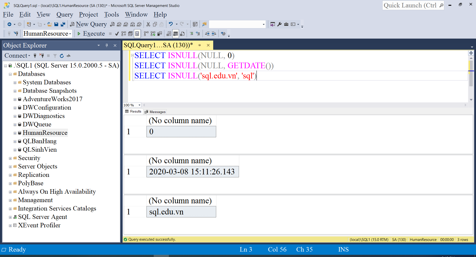 ISNULL - Hàm đổi NULL sang giá trị khác NULL