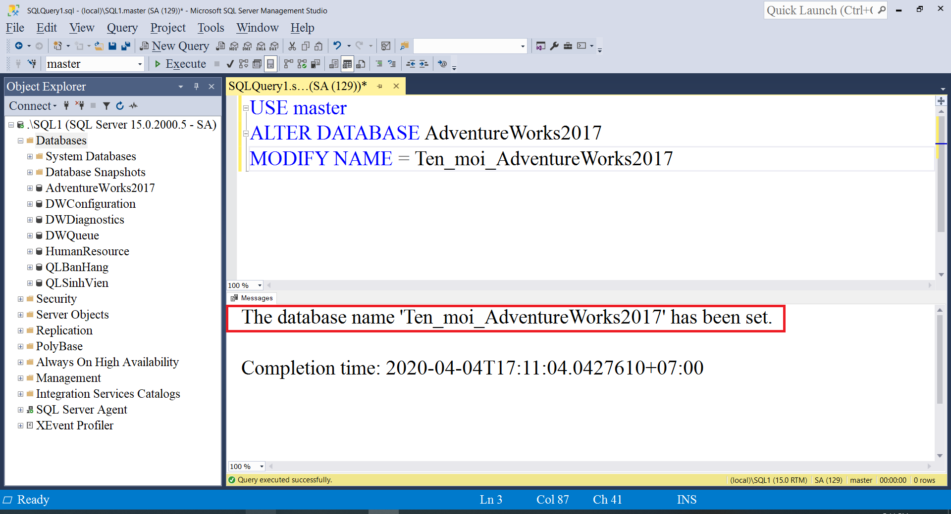ALTER DATABASE - Lệnh sửa CSDL