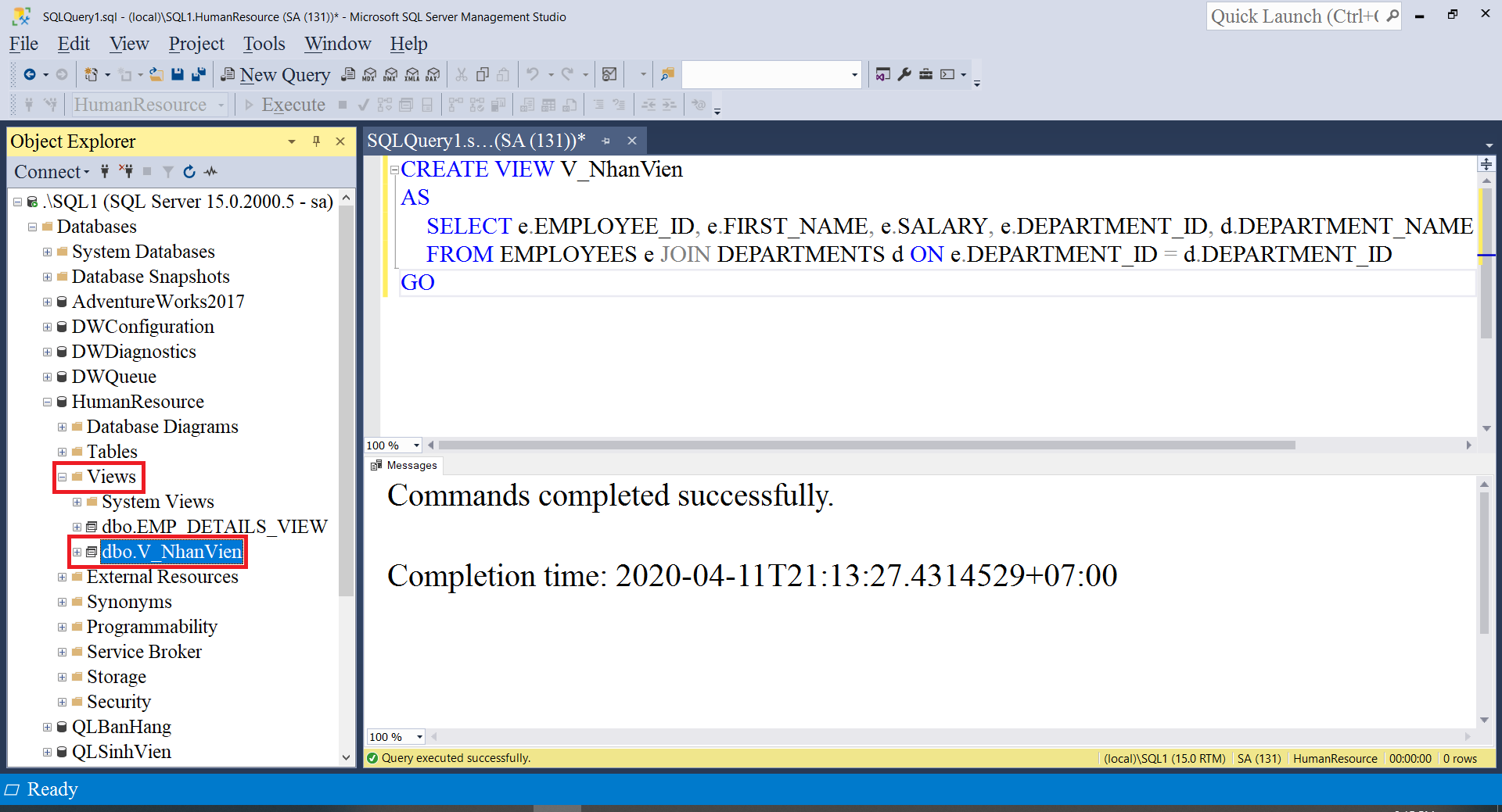 CREATE VIEW - Lệnh tạo bảng ảo