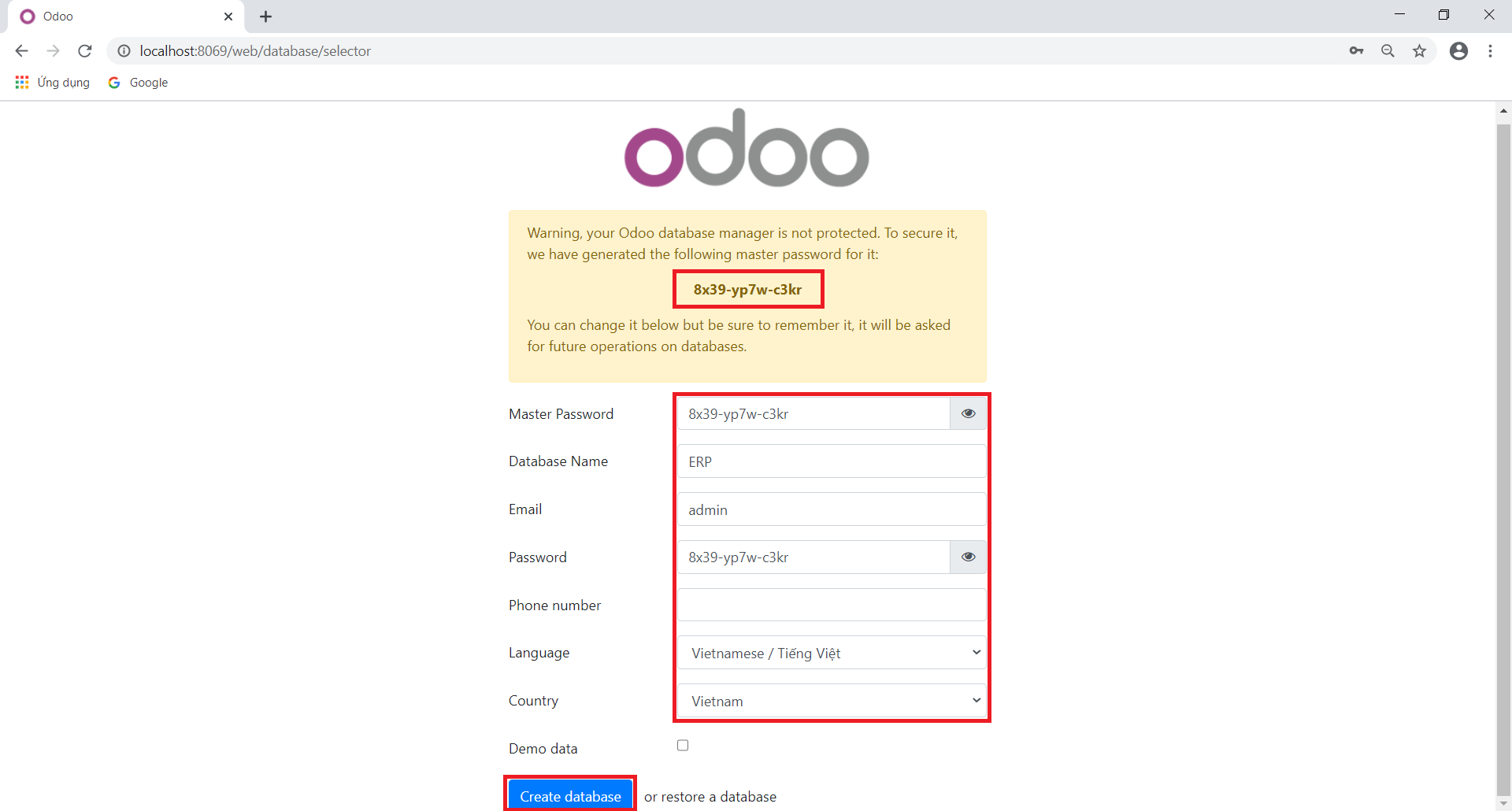 Cài đặt Odoo Community